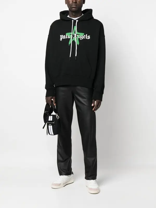 Palm Angels Star Sprayed Logo Hoodie - Black