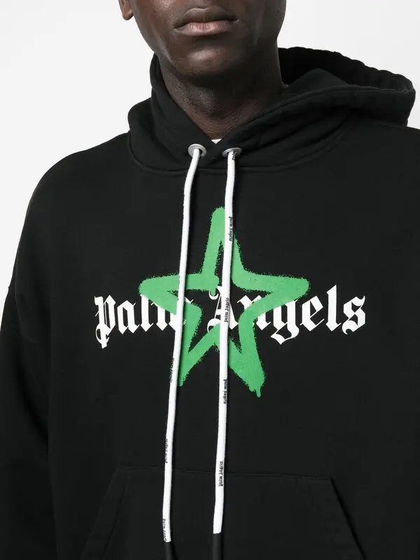 Palm Angels Star Sprayed Logo Hoodie - Black