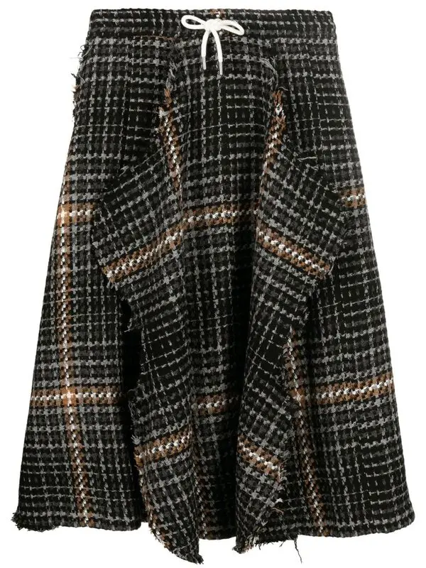 CHARLES JEFFREY Check-pattern Midi Skirt - Black