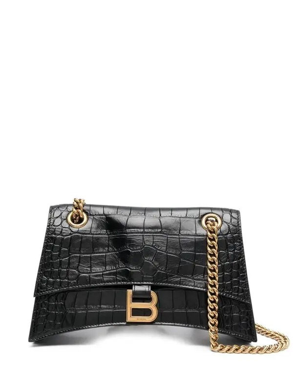 Balenciaga Small Crush Crocodile-embossed Shoulder Bag - Black
