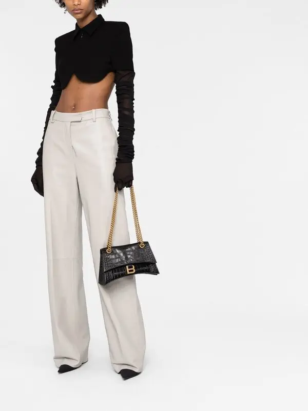 Balenciaga Small Crush Crocodile-embossed Shoulder Bag - Black