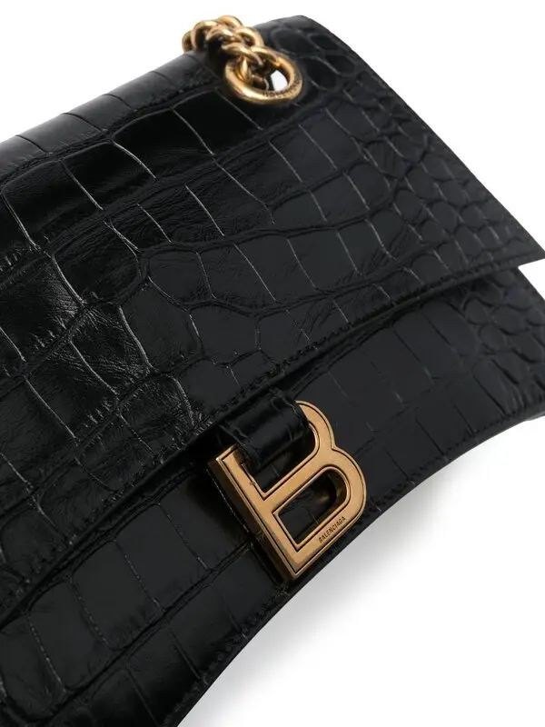 Balenciaga Small Crush Crocodile-embossed Shoulder Bag - Black