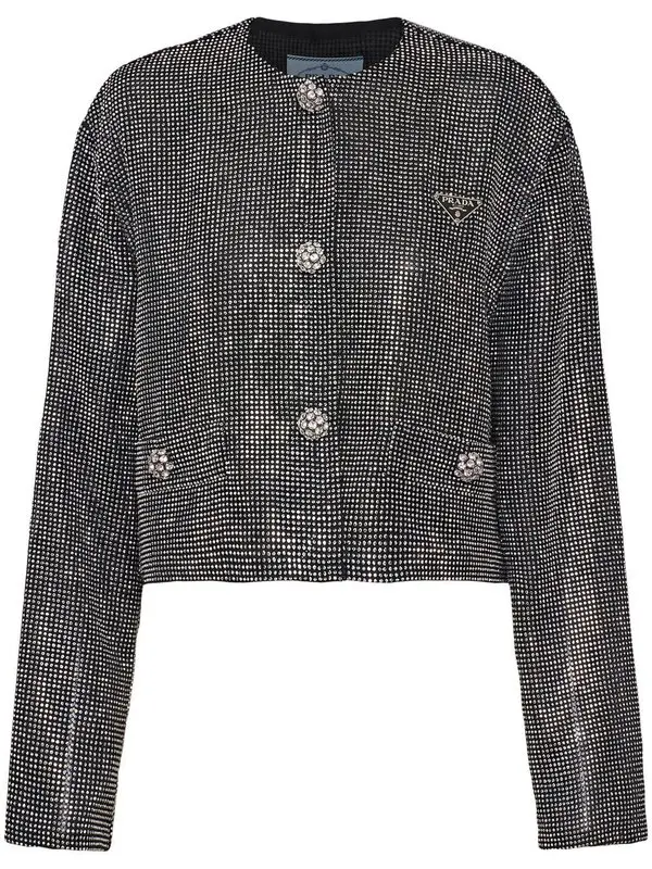 Prada Rhinestone-embellished Mesh Jacket - Black