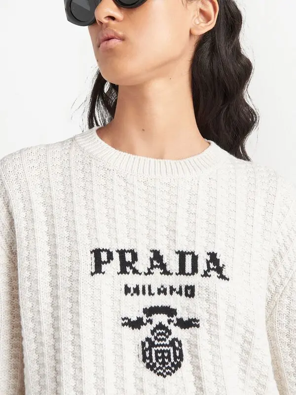 Prada Cashmere Logo Jumper - White | Editorialist