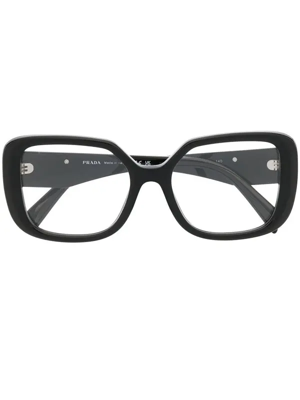 Prada Triangle Logo-plaque Square-frame Glasses - Black