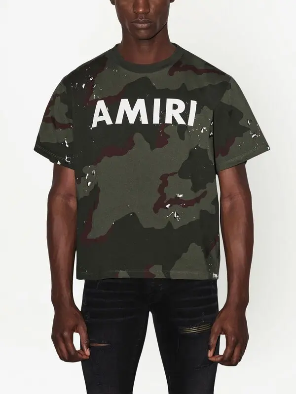 Amiri Camouflage Logo-Print T-Shirt In Green - 40% Off | Editorialist
