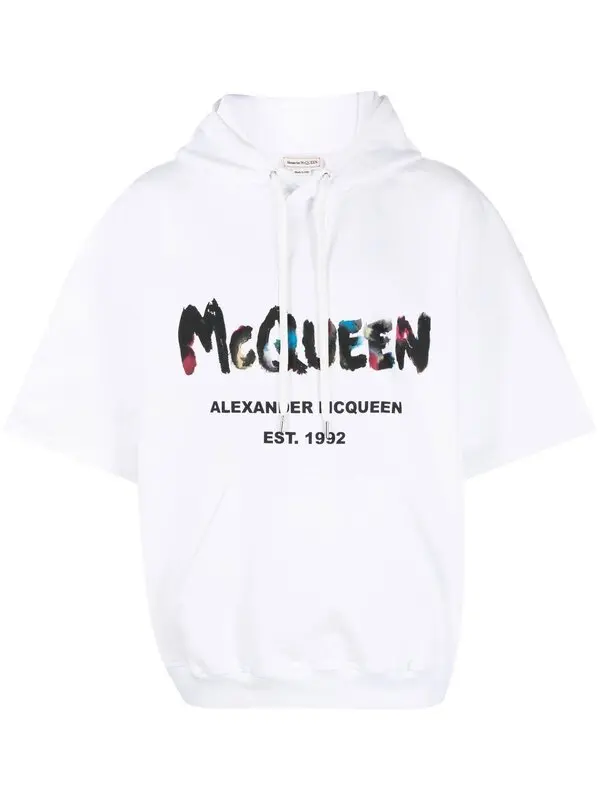 Alexander McQueen Logo-print Short-sleeved Hoodie - White