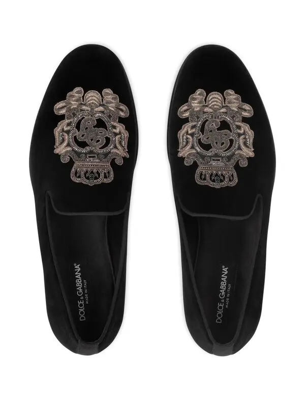 Dolce & Gabbana Embroidered Velvet Slippers