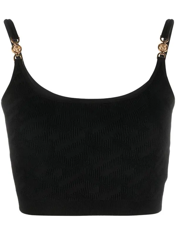 Versace La Greca Medusa '95 Knitted Crop Top - Black