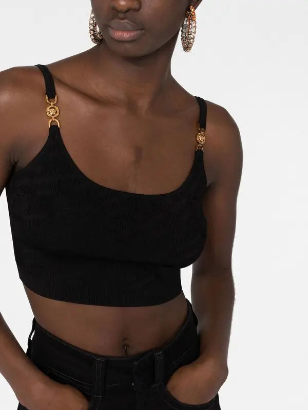 Versace La Greca Medusa '95 Knitted Crop Top - Black