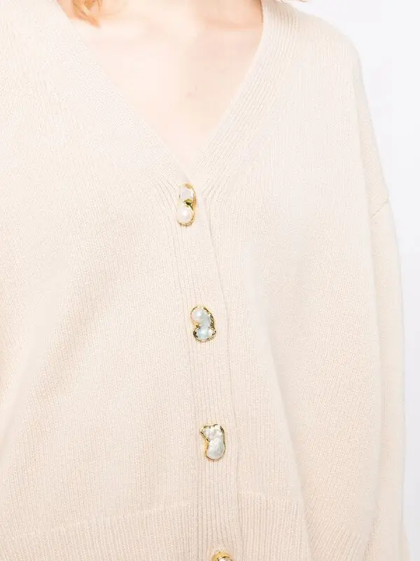 Galvan V-Neck Pear-Buttons Cardigan In Neutrals - 66% Off