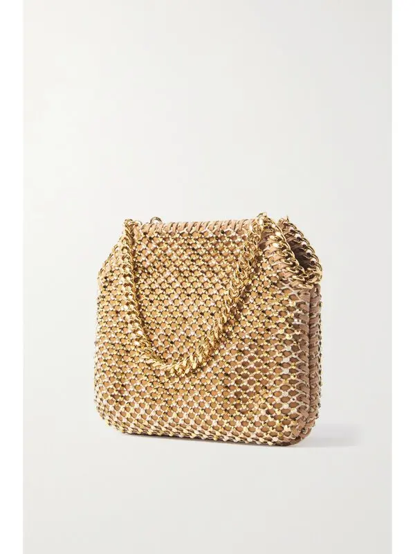Stella McCartney The Falabella Mini Crystal-embellished Mesh And Satin Shoulder Bag