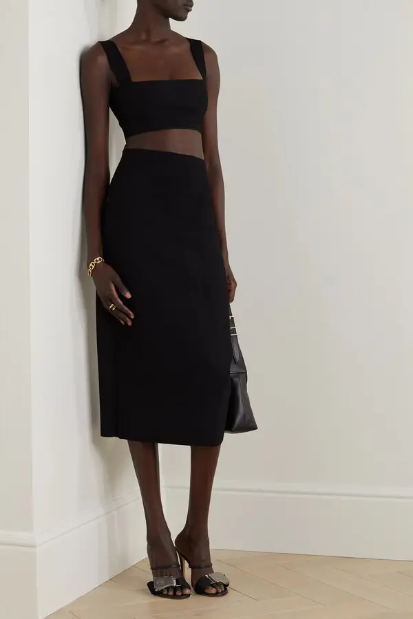 Victoria Beckham Vb Body Ribbed Stretch-knit Midi Skirt