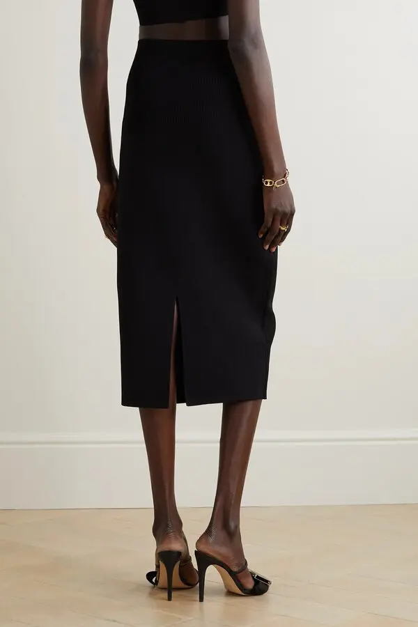 Victoria Beckham Vb Body Ribbed Stretch-knit Midi Skirt