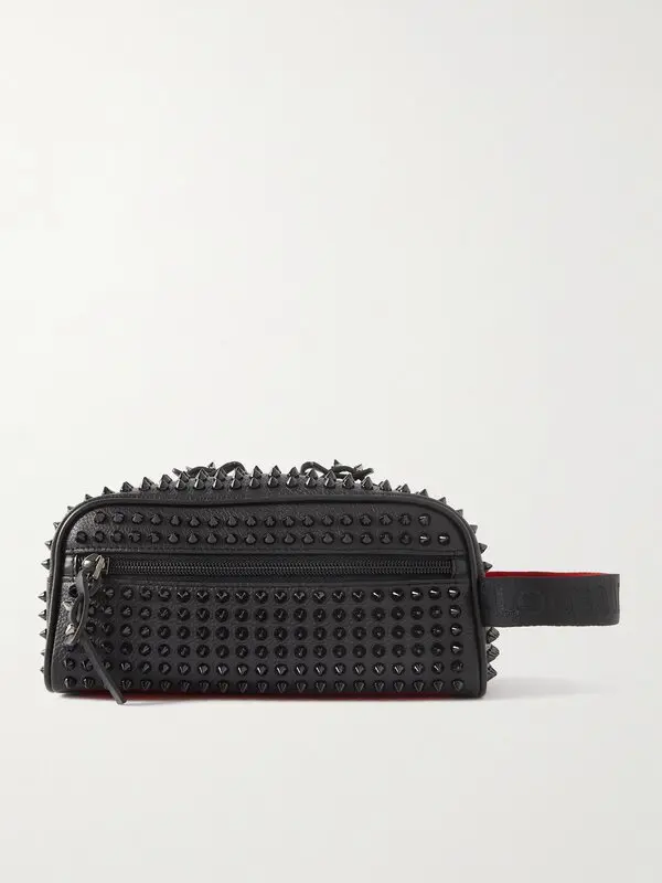 CHRISTIAN LOUBOUTIN Studded Full-grain Leather Wash Bag - Black