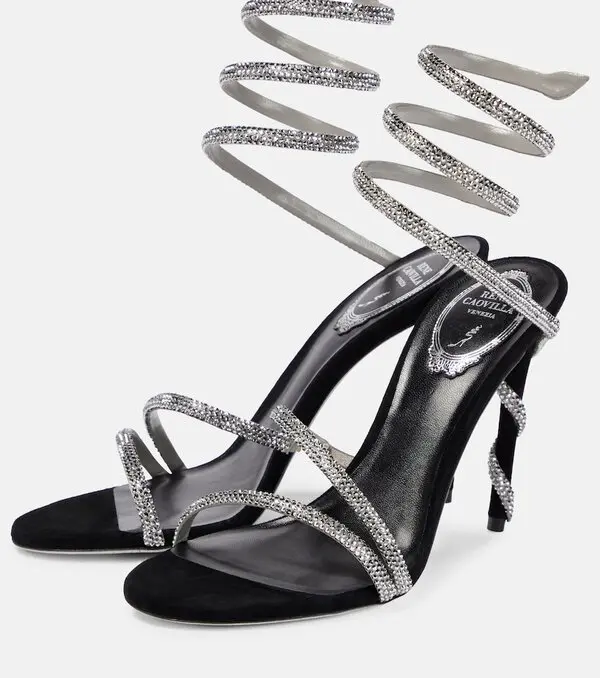 Rene Caovilla Cleo Crystal-embellished Velvet Sandals