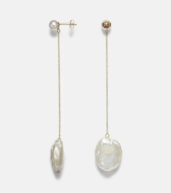 Mateo 14kt Yellow Gold Drop Earrings With Baroque Pearl - White