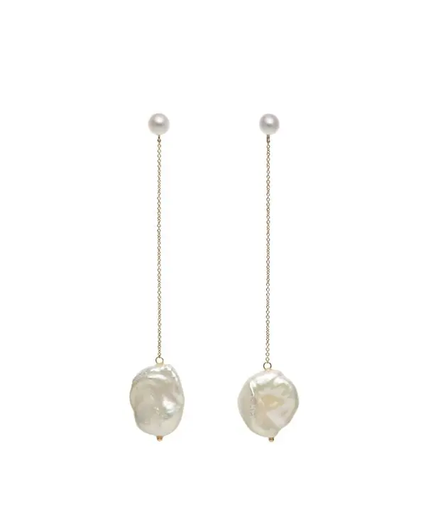 Mateo 14kt Yellow Gold Baroque Pearl Drop Earrings - White