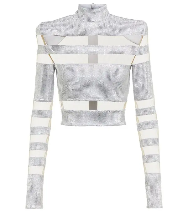 Balmain Mesh-paneled Embellished Top