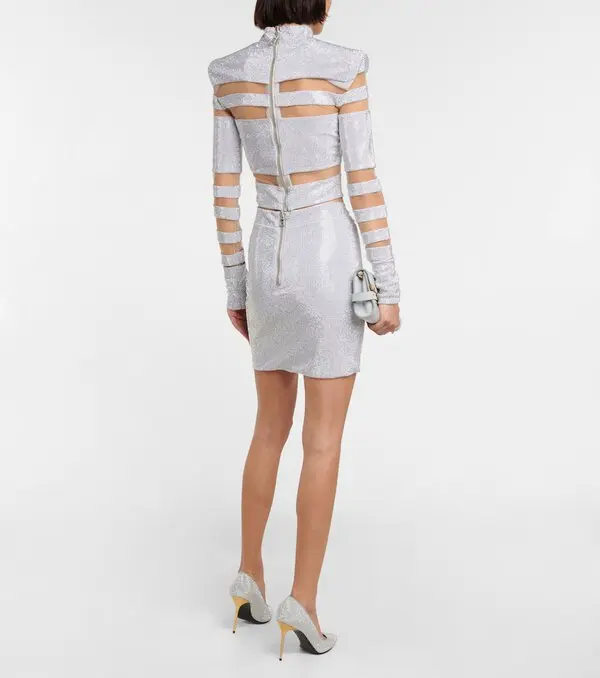 Balmain Mesh-paneled Embellished Top