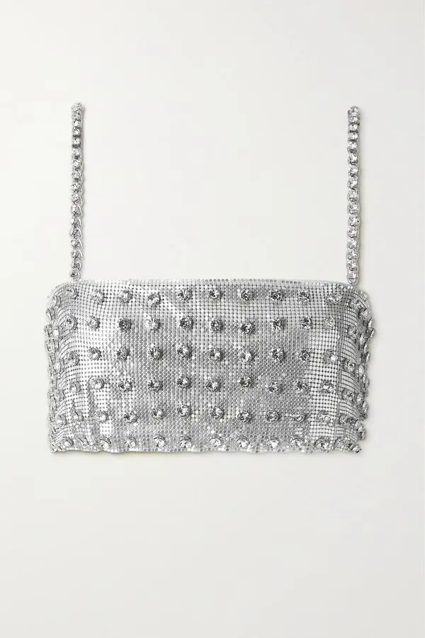 Retrofete Kauren Cropped Embellished Chainmail Camisole - Silver