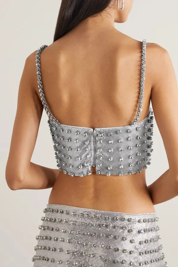 Retrofete Kauren Cropped Embellished Chainmail Camisole