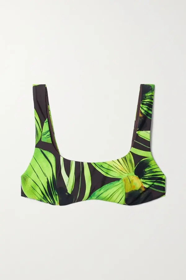LOUISA BALLOU Printed Stretch Bikini Top - Green