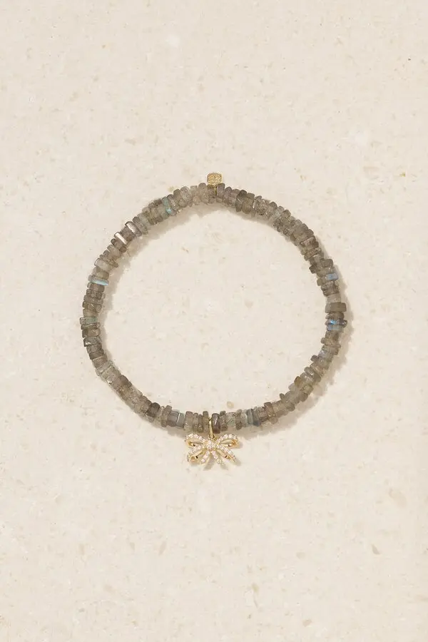 SYDNEY EVAN 14-karat Labradorite And Diamond Bow Bracelet - Gold
