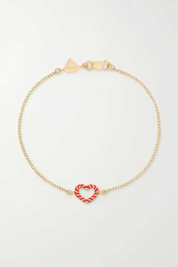 Alison Lou Heart Streamer 14-karat And Enamel Bracelet - Gold