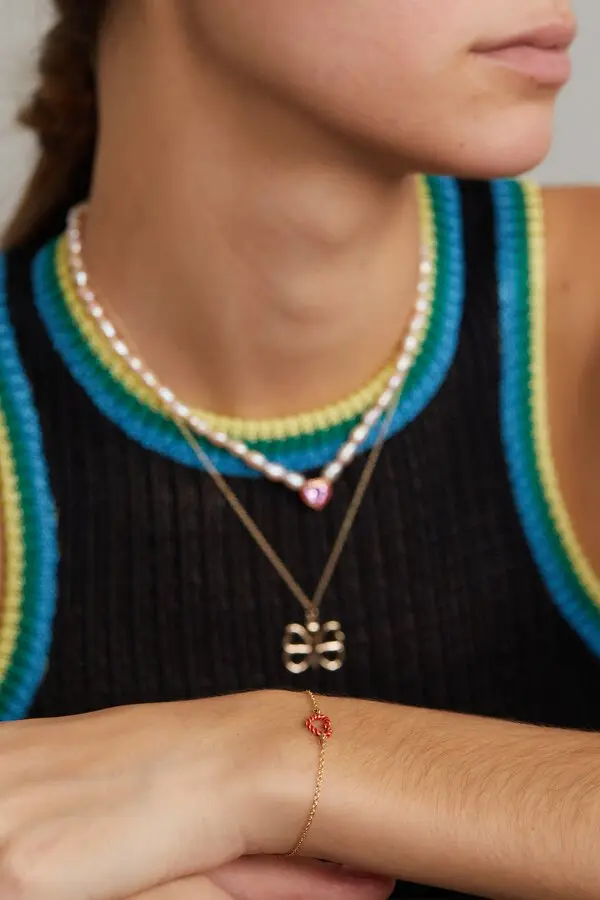Alison Lou Heart Streamer 14-karat And Enamel Bracelet