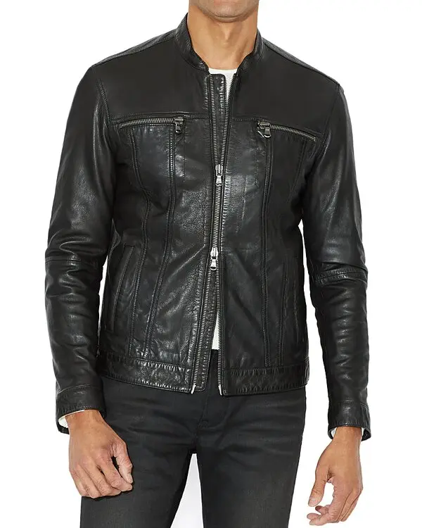 John Varvatos Leather Moto Jacket - Black