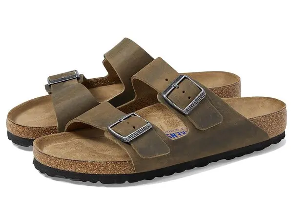 BIRKENSTOCK Arizona Soft Footbed Oiled Leather Sandals With Buckle Closures - Khaki