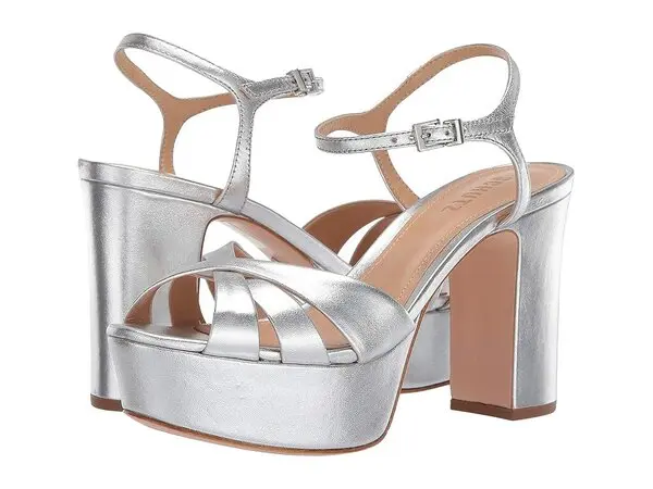 Schutz Keefa High Heel Platform Sandals - Silver