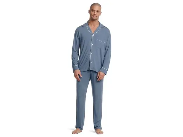 Eberjey The William Modal Long Pj Set Pajama Sets Faded Denim/ivory - Blue