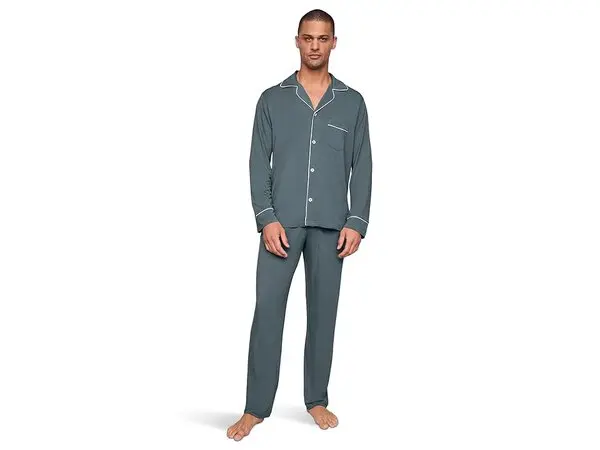 Eberjey The William Modal Long Pj Set Pajama Sets Slate - Blue