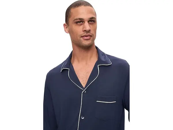 Eberjey The William Modal Long Pj Set Pajama Sets Faded Denim/ivory - Navy