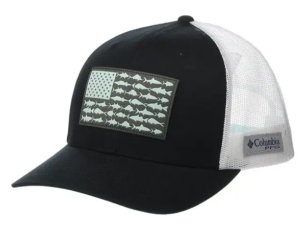 Columbia Pfg Mesh Snapback Ball Cap With Fish Flag Applique - Black