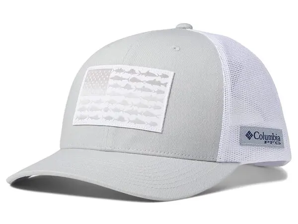 Columbia Pfg Mesh Snapback Ball Cap With Fish Flag Applique - Gray