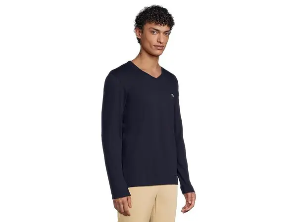 Lacoste Long Sleeve Pima Jersey V-neck T-shirt T Shirt Blue - Navy