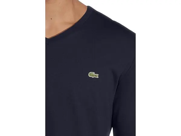 Lacoste Long Sleeve Pima Jersey V-neck T-shirt T Shirt Blue - Navy