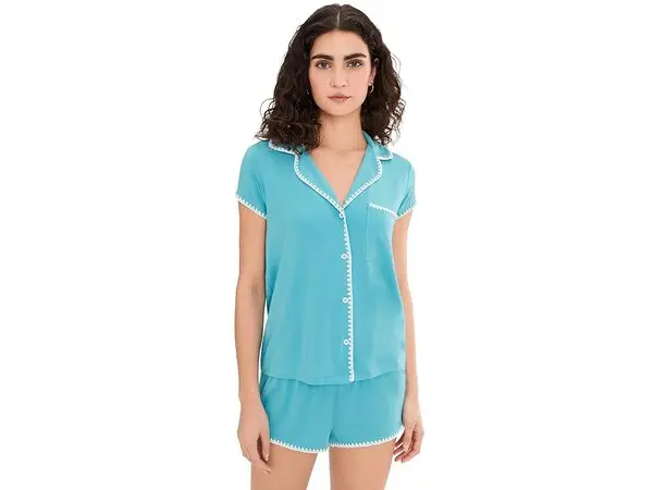 Eberjey Frida Tenceltm Modal Shorties Pj Set Pajama Sets Ivory/navy - Blue