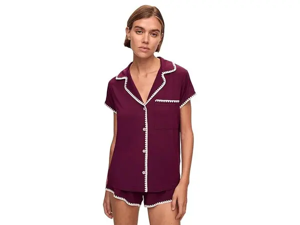 Eberjey Frida Shortie Pj Set Pajama Sets Ivory/navy - Purple