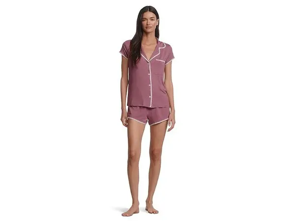 Eberjey Frida Shortie Pj Set Pajama Sets Ivory/navy - Red
