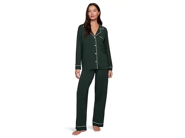 Eberjey Gisele Tenceltm Modal Long Pj Set Pajama Sets Pine/ivory - Black