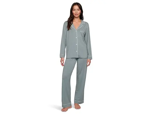 Eberjey Gisele Tenceltm Modal Long Pj Set Pajama Sets Ice /ivory - Black