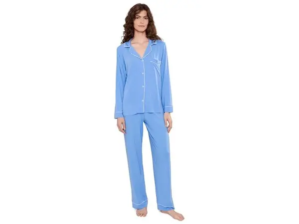 Eberjey Gisele Tenceltm Modal Long Pj Set Pajama Sets Pine/ivory - Blue