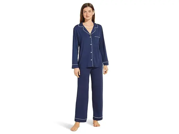 Eberjey Gisele Tenceltm Modal Long Pj Set Pajama Sets Lead/ivory - Blue
