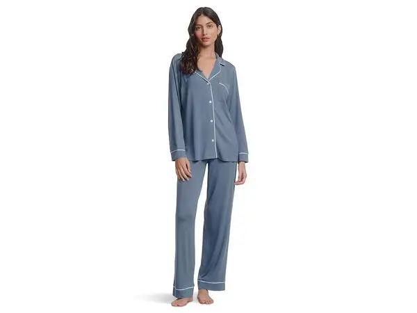 Eberjey Gisele Tenceltm Modal Long Pj Set Pajama Sets Mint Cream/ivory - Blue
