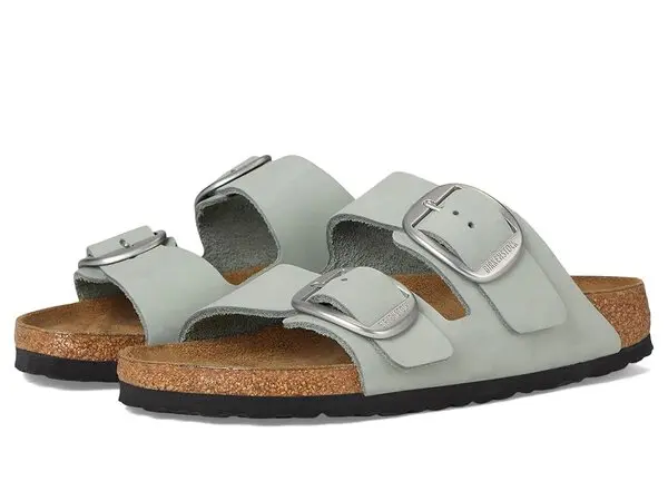 BIRKENSTOCK Arizona Big Buckle Nubuck Leather Sandals - Gray