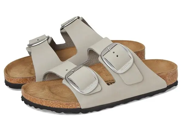 BIRKENSTOCK Arizona Big Buckle Nubuck Leather Sandals - Gray